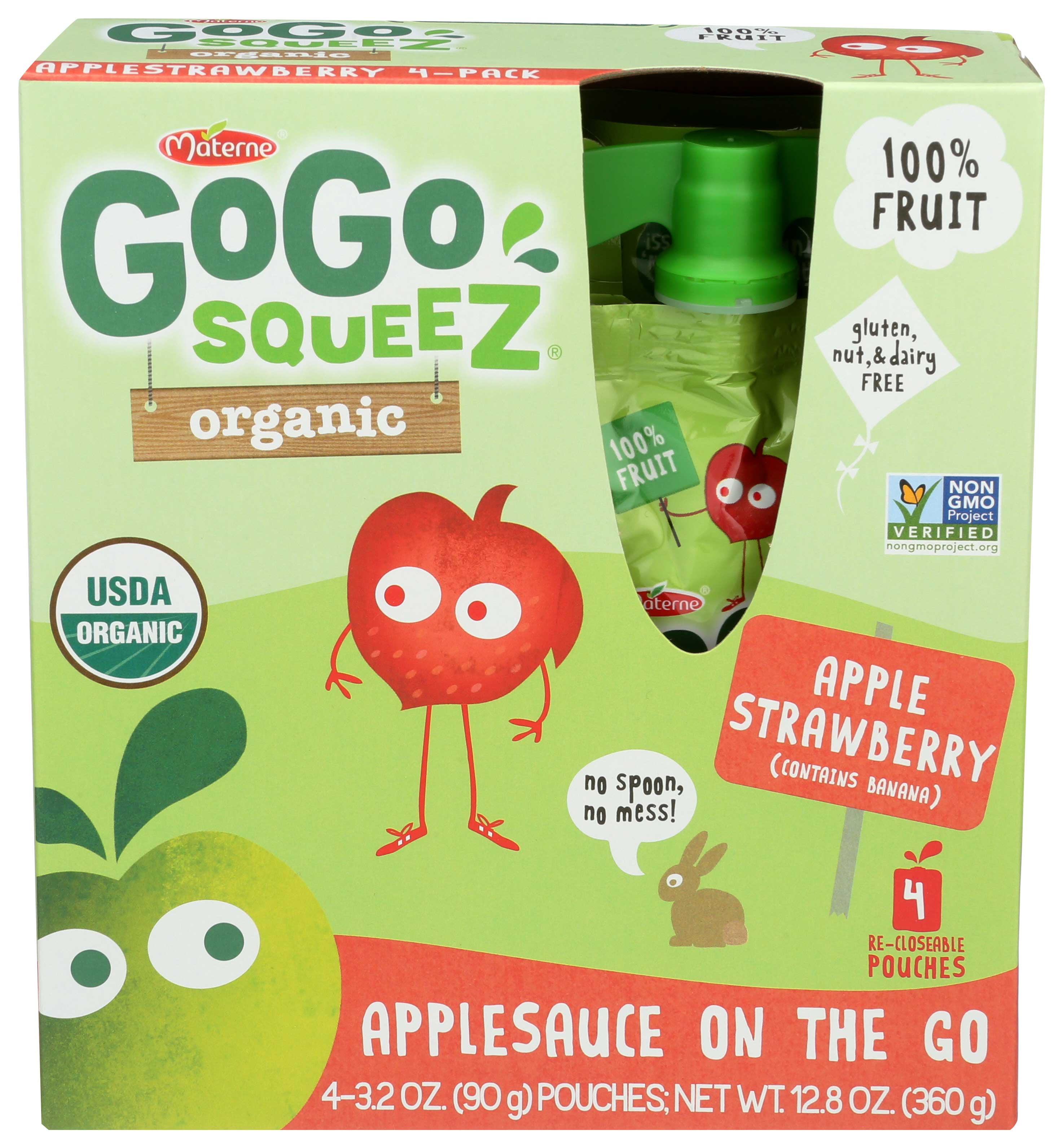 Gogo Squeez Organic Apple Strawberry Apple Sauce, 3.2 Ounce - 4 per pack -- 12 packs per case ...