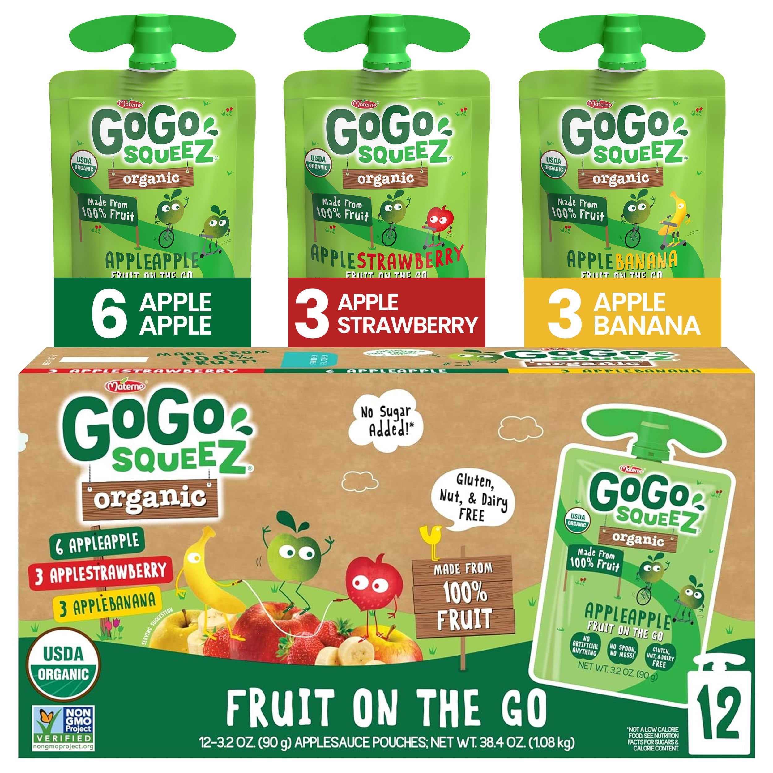 Gogo Squeez Organic Applesauce And Fruit Puree, Variety Pack, Apple, Strawberry & Banana, 3.2 Oz ...