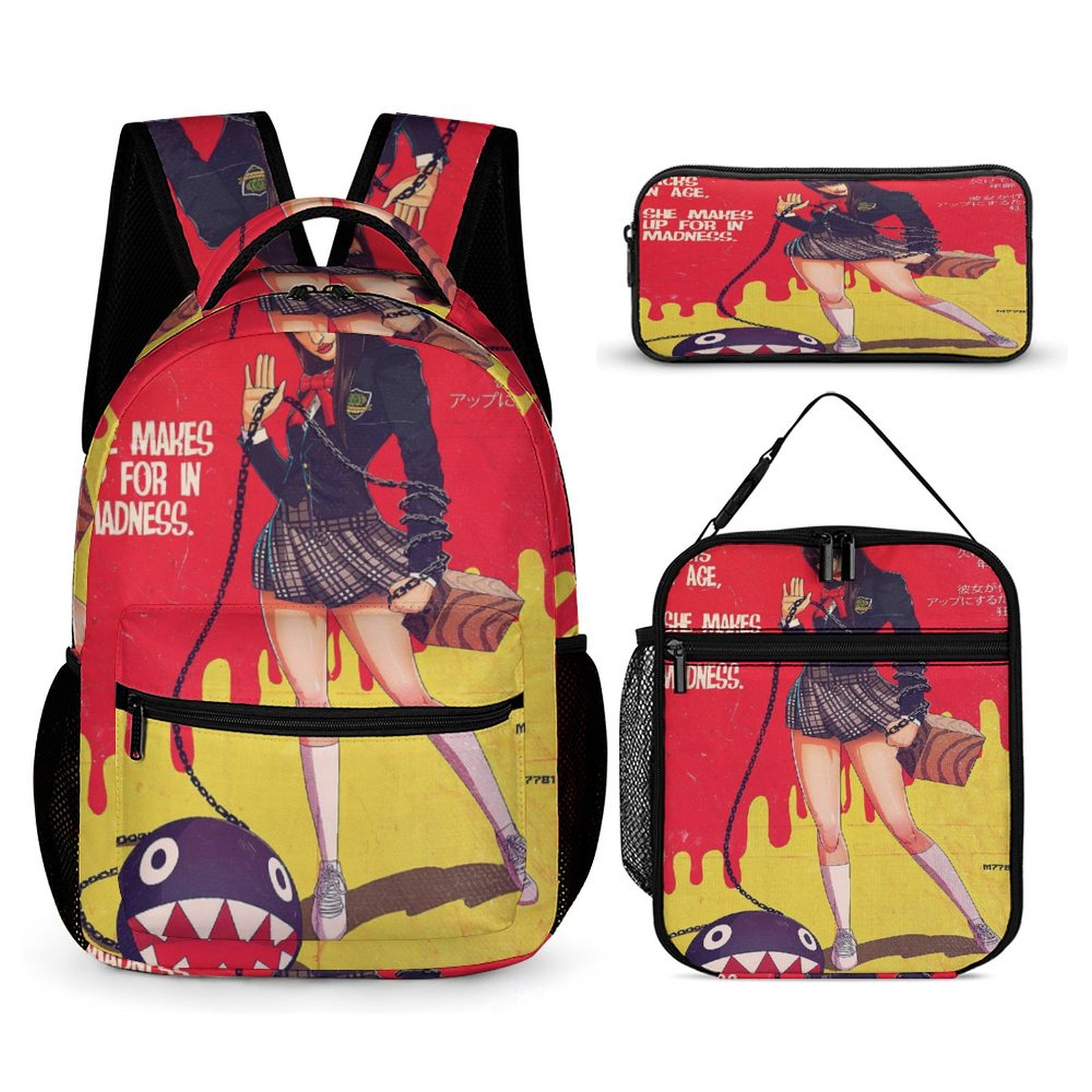 Gogo Yubari 3 Piece Backpack Set Anime Casual Daypack with Lunch Bag ...
