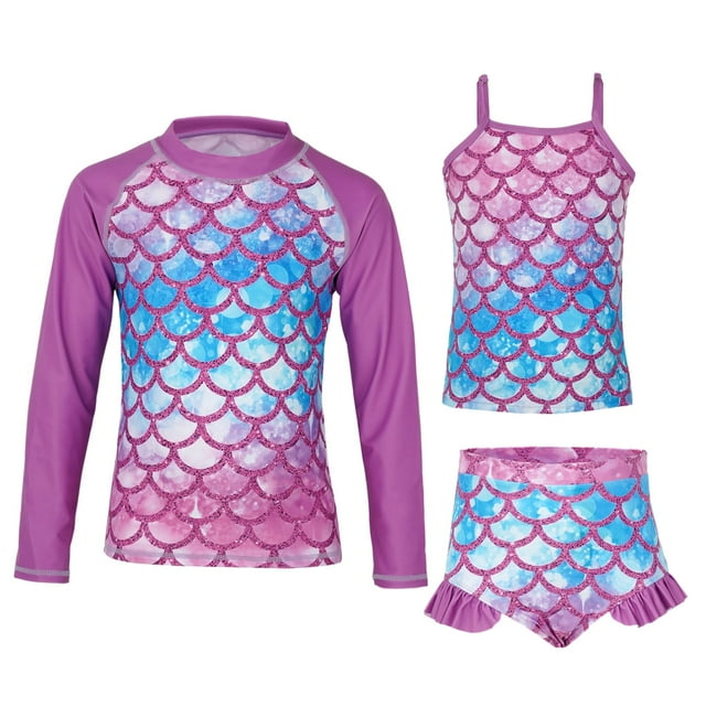 Gogokids Girls Swimsuit 3-Piece Tankini Set Summer Bathing Suit Beach ...