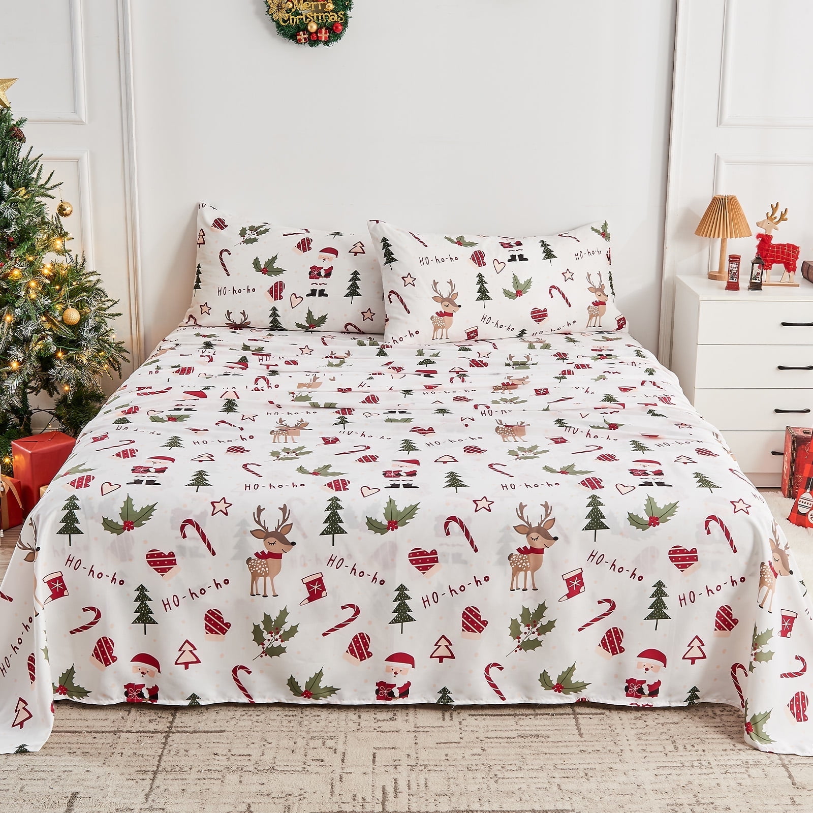 Gogreen Cute Printed Christmas Sheets Twin Sheet Set Fit 15 ...