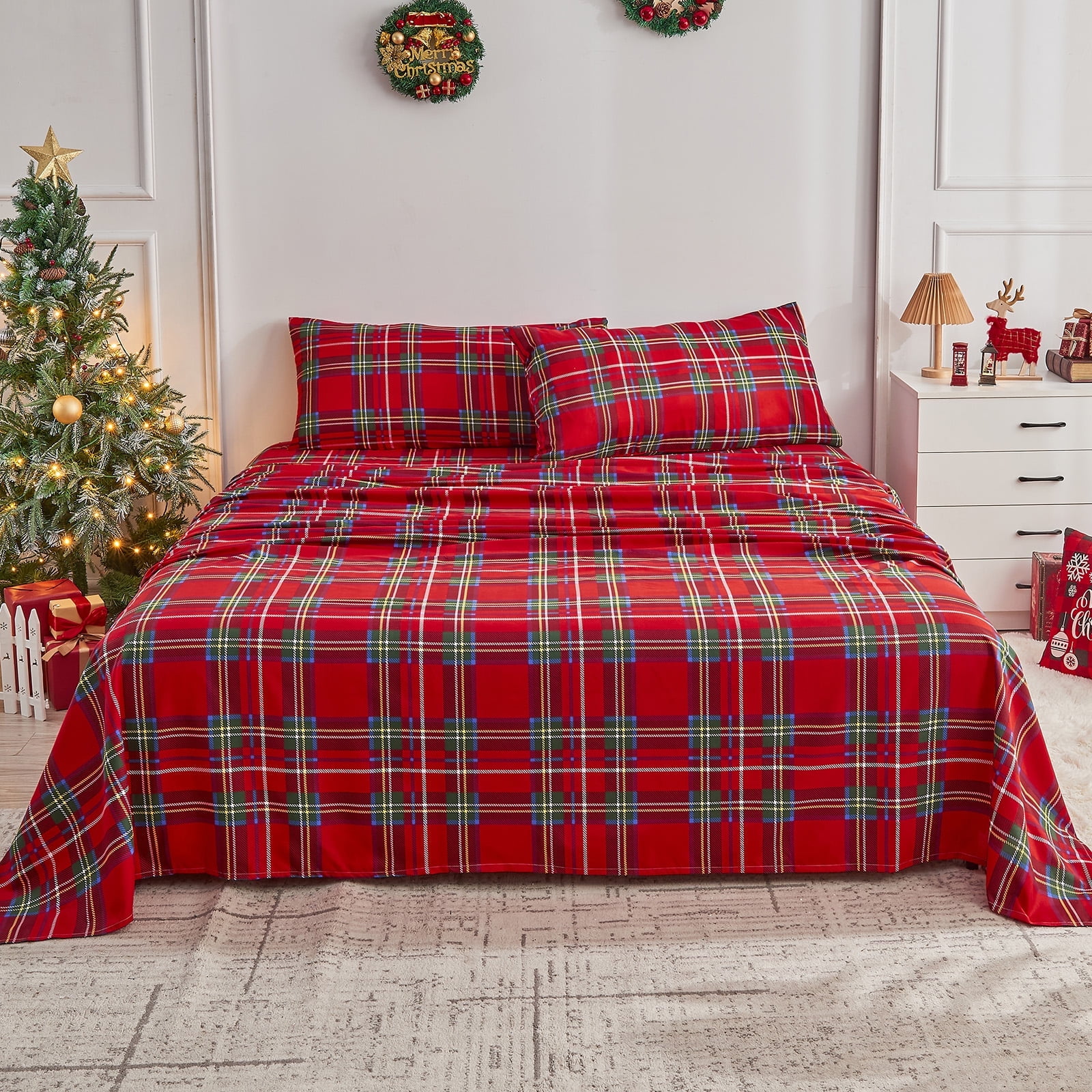 Gogreen 4PC Queen Size Christmas Sheet Set Deep Pocket Fit 16 ...