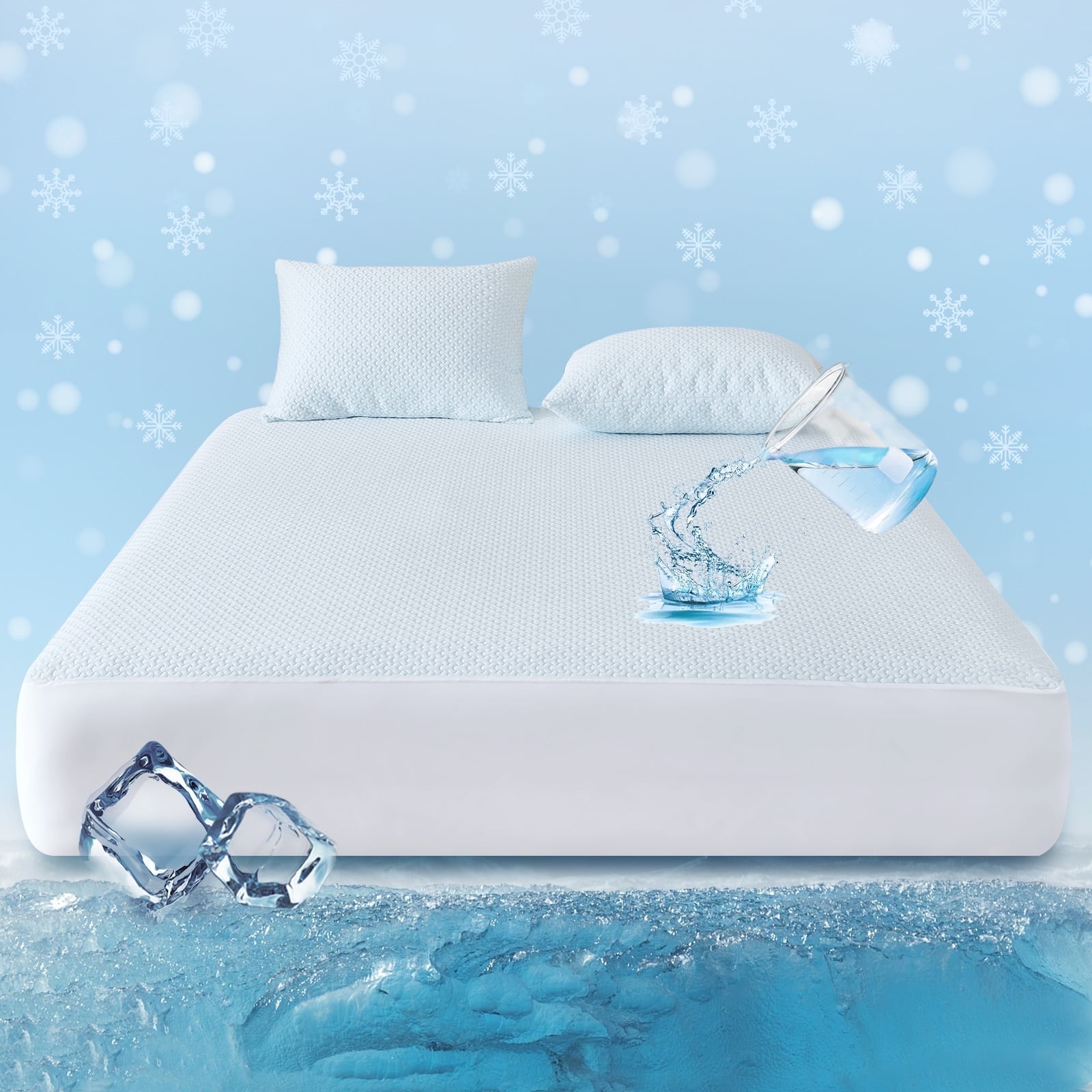 Gogreen Cooling Waterproof Mattress Protector, Stretchable Queen ...