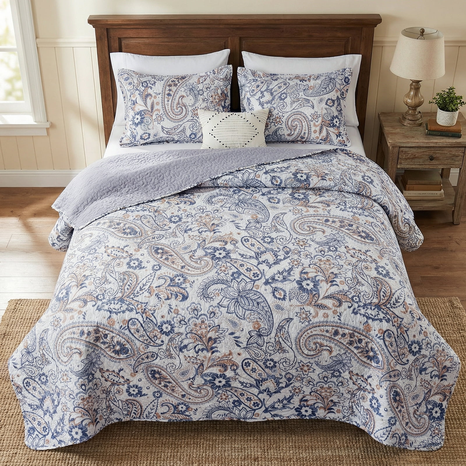 Gogreen Luxury Printed Quilt Set Queen Size, Lightweight Comforter Set ...