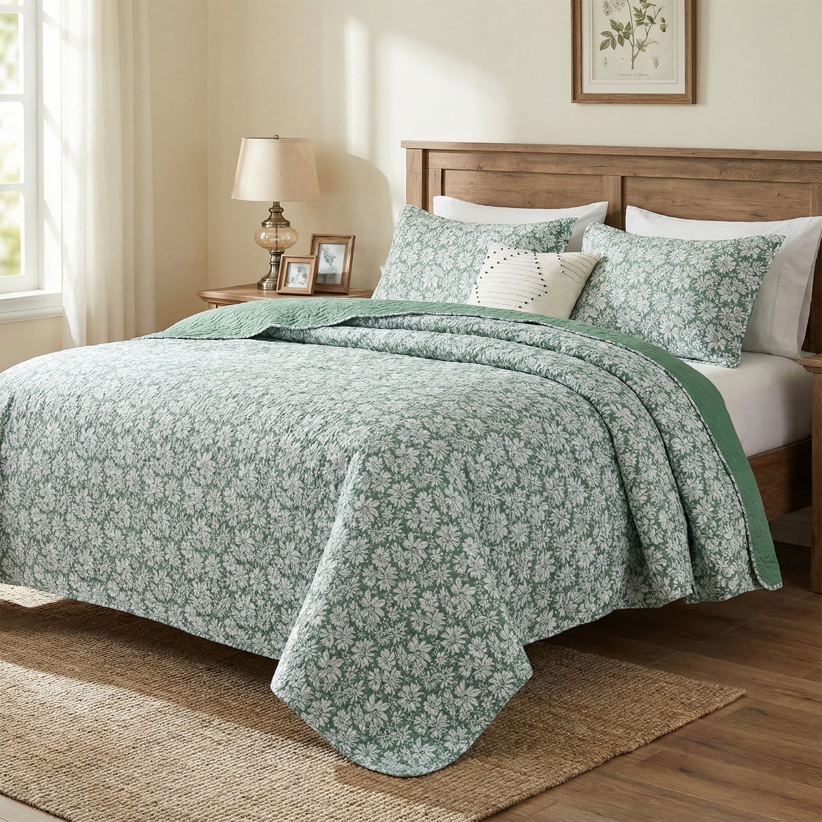 GOGREEN, Luxury Printed Quilt Set, Twin Size, Green - Walmart.com