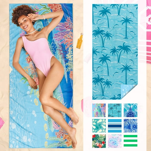 Gogreen Quick Dry Sand Free Beach Towel for Travel Pool Lightweight 71x32 In Absorbent ...