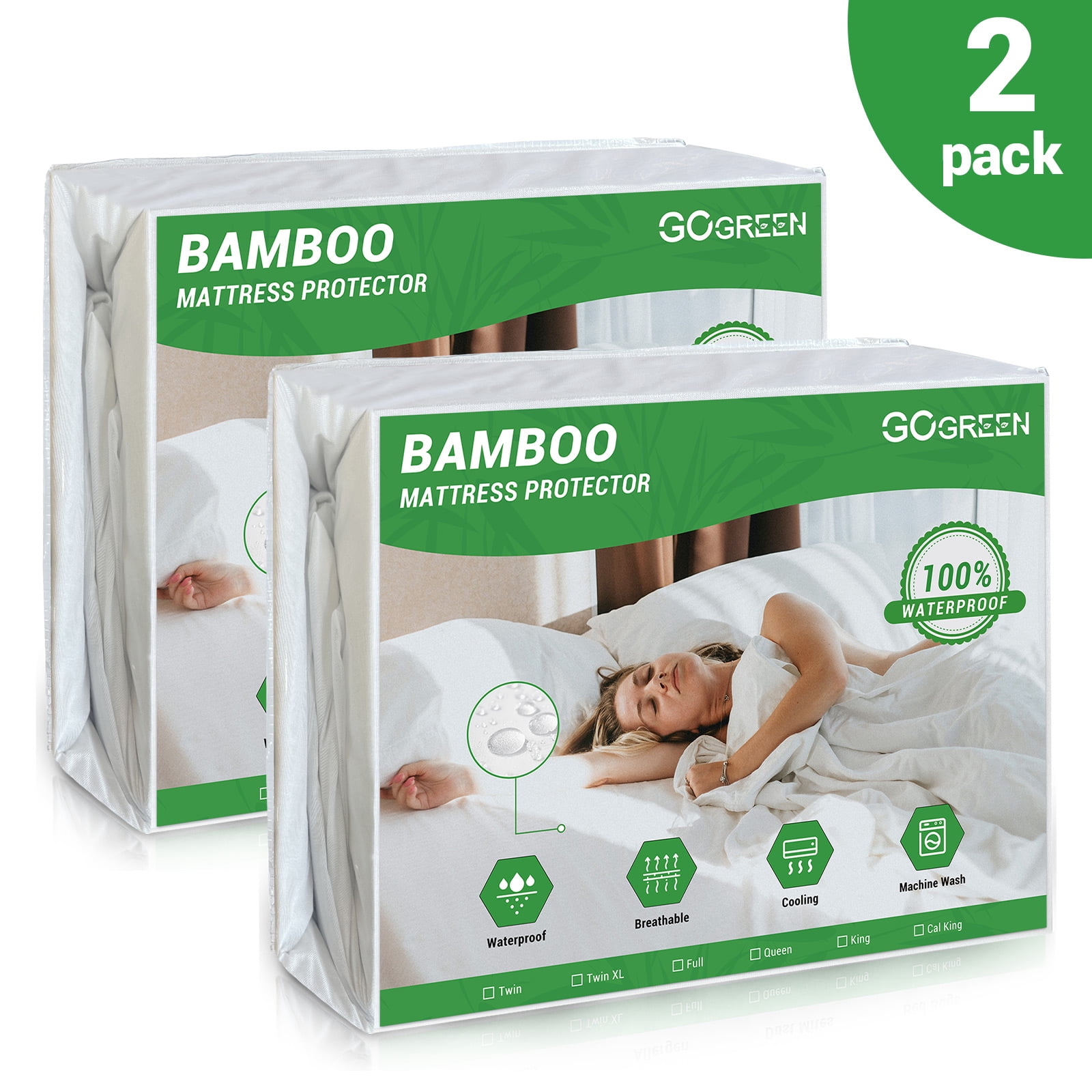 Gogreen Waterproof Mattress Protector (2 Packs) Bed Bug Mattress Cover ...