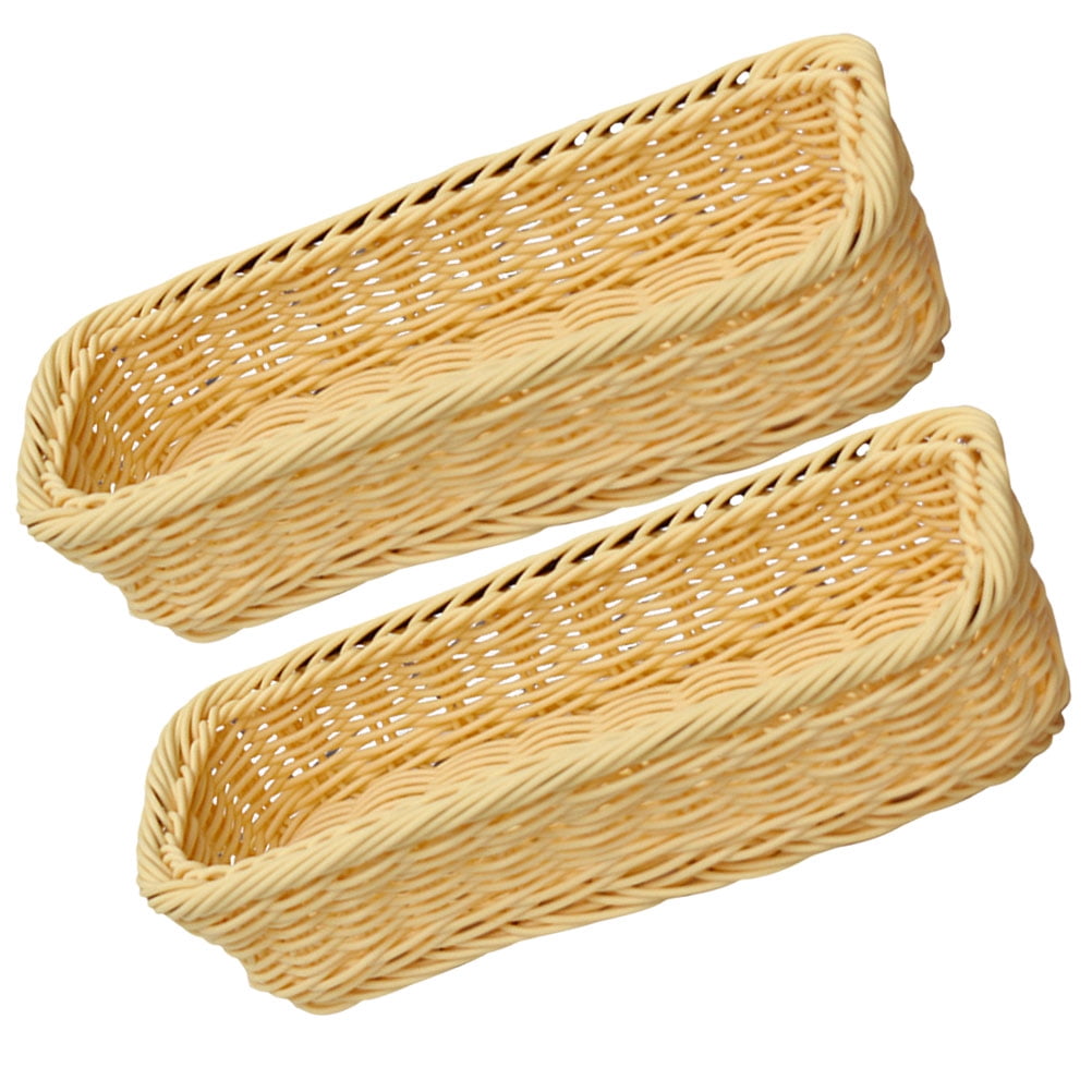 WINOMO Kitchen Woven Desktop Basket Beige Plastic 2Pcs 9.6X3.1X2.4in ...