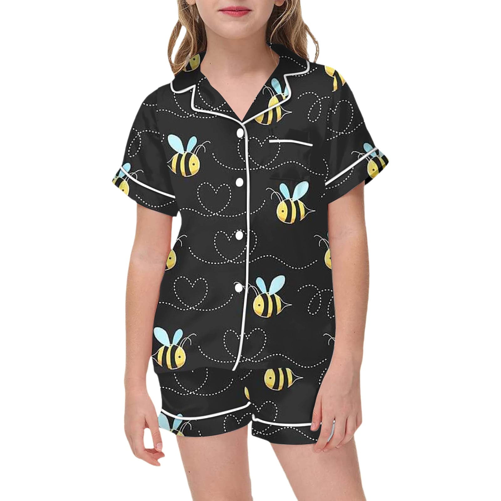 Goindgs Girls Pajamas Set, Soft Pjs Fashion Bee Printed Button Down ...