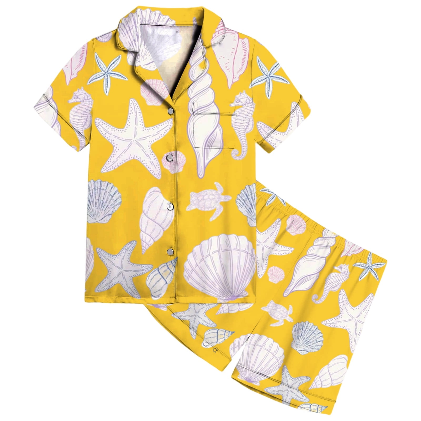 Goindgs Girls Pajamas Toddler Sleepwear Sets Satin Ocean Themed Printed ...