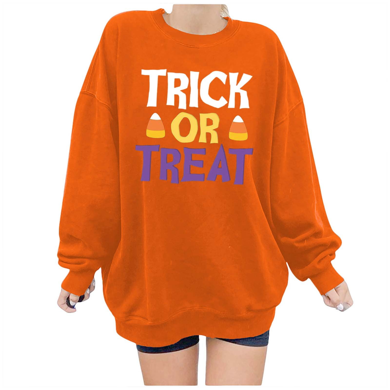 Goindgs Sweatshirt for Women Tops Casual Halloween Letter Printed Long ...