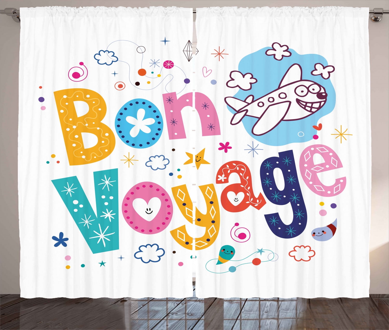 Ambesonne Funny Curtains 2 Panel Set, Happy Message, 108" x 96 ...
