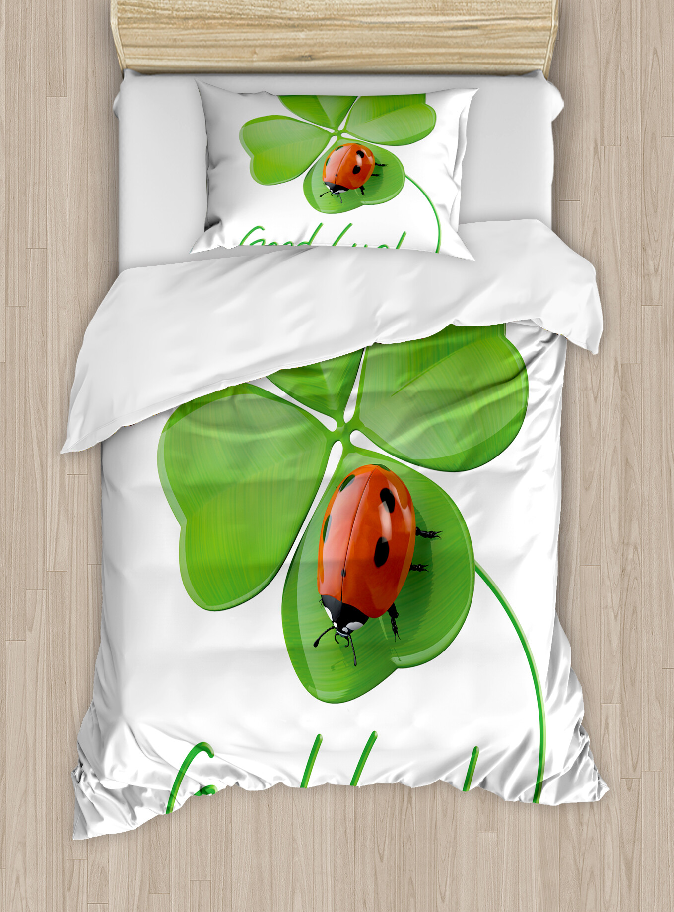 Going Away Party Duvet Cover Set, Lettering Lucky 4 Leaf Clover with ...