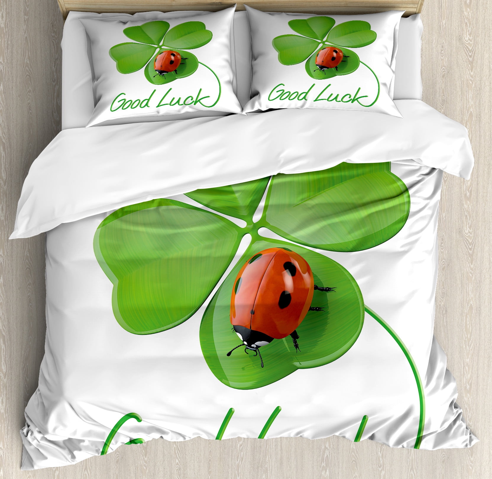 Going Away Party Duvet Cover Set, Lettering Lucky 4 Leaf Clover with ...