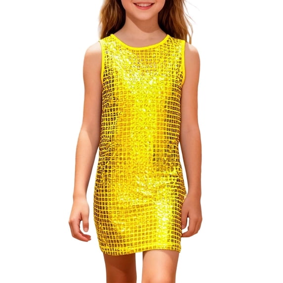 Going Out Dresses for Little Girl Square Grid Sequin Print Sleeveless ...