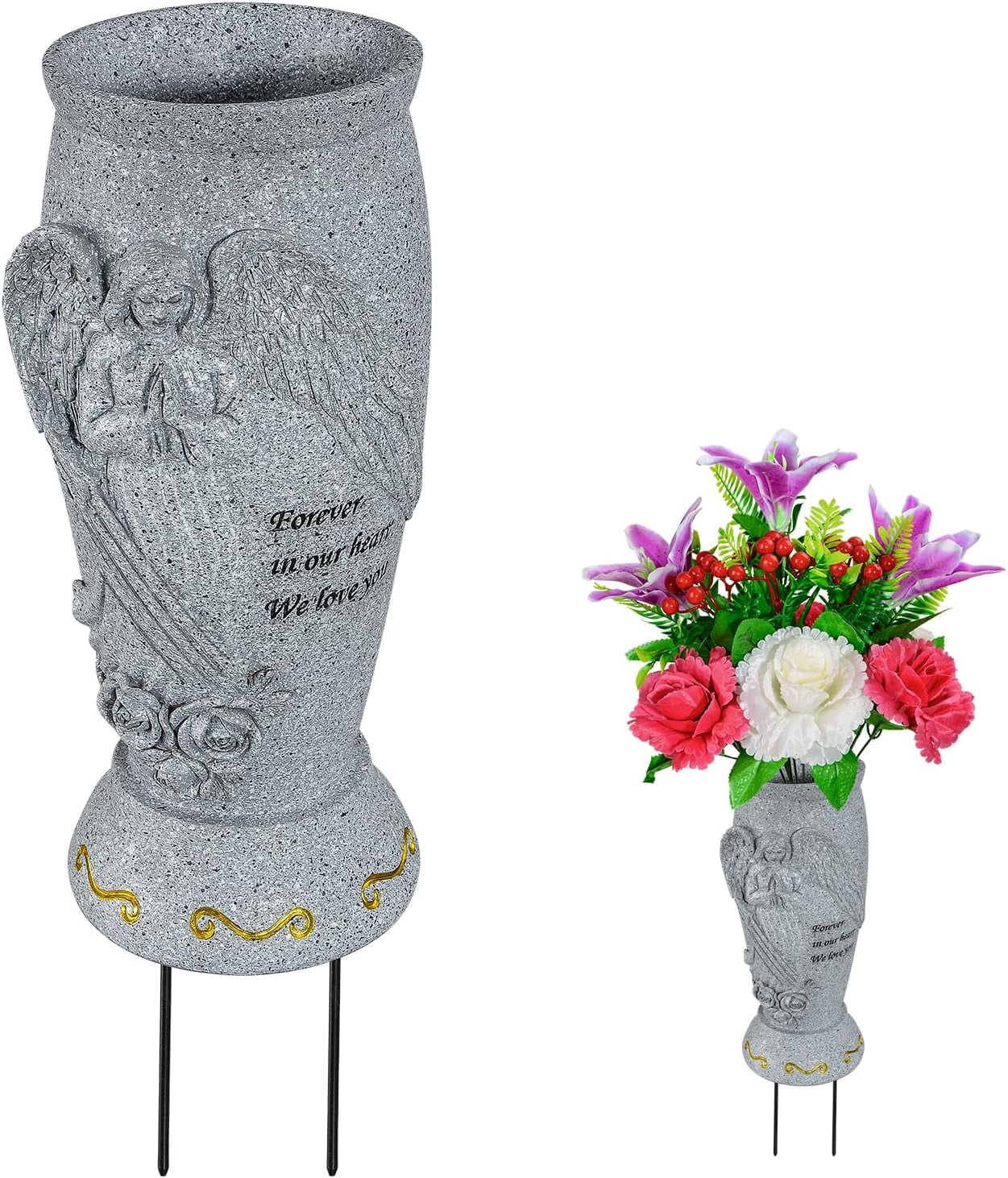 Cemetery Vase, Memorial Grave Vase with Ground Spikes, Angel Vases for ...