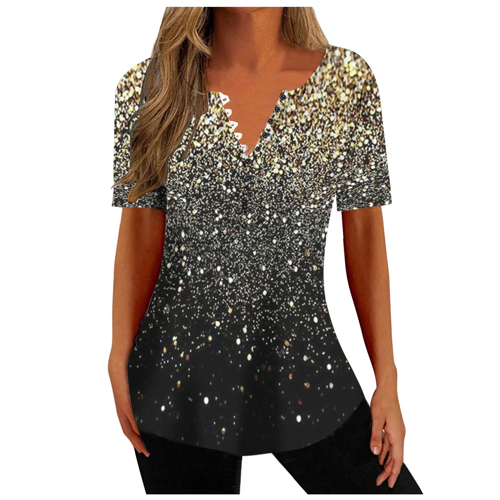 Going Out Tops for Women Womens Hide Belly Tunic Buttons V Neck Floral ...