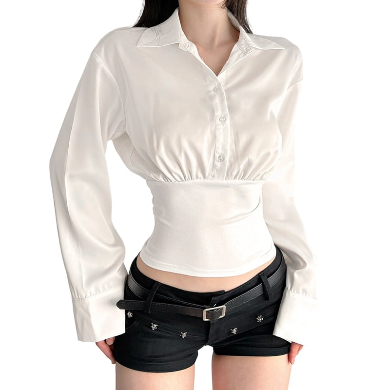Going Out Tops for Women Button Down Long Sleeve Crop Pol-O Shirt ...
