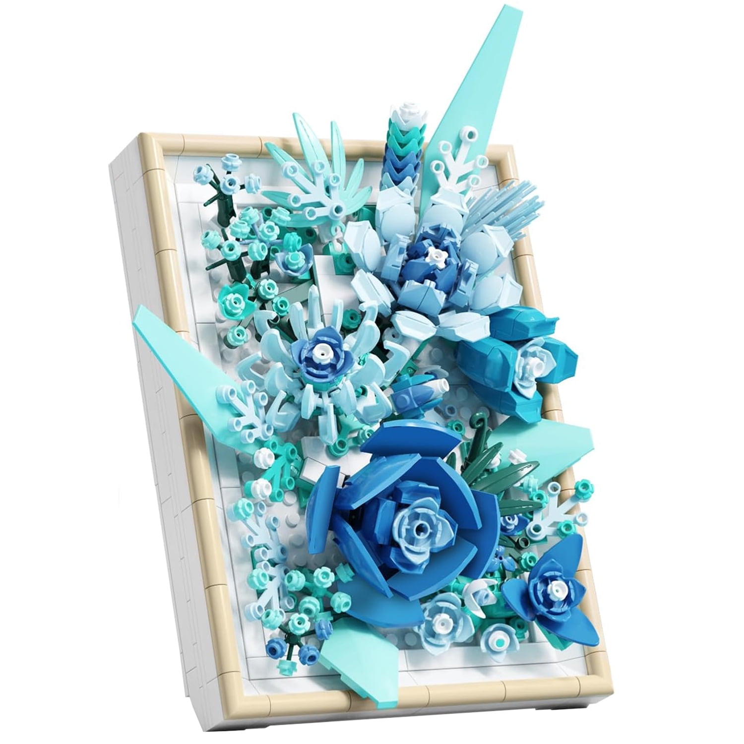 Goirzi 728Pcs Blue Flower Painting Building Blocks Set - DIY Wall Art ...