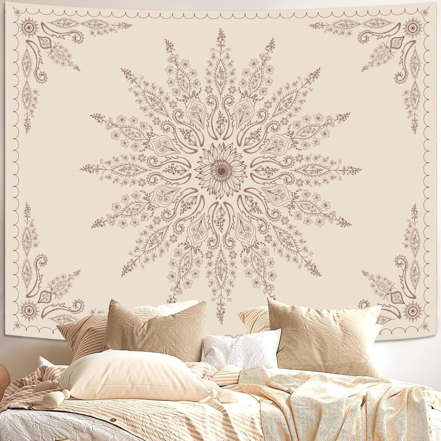 Gojian Boho Floral Mandala Tapestry Wall Hanging Pink Bohemian Flower ...