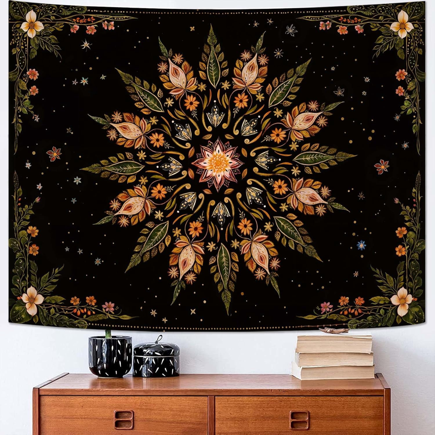 Gojian Boho Floral Mandala Tapestry Wall Hanging Pink Bohemian Flower ...