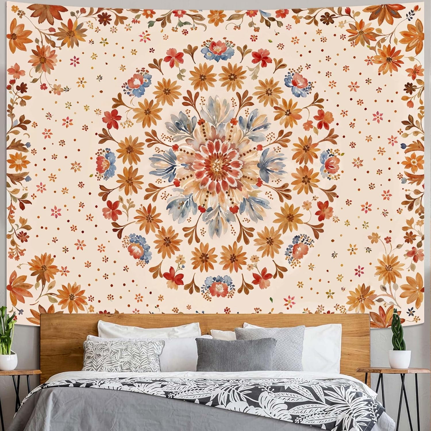 Gojian Boho Floral Mandala Tapestry Wall Hanging Pink Bohemian Flower ...