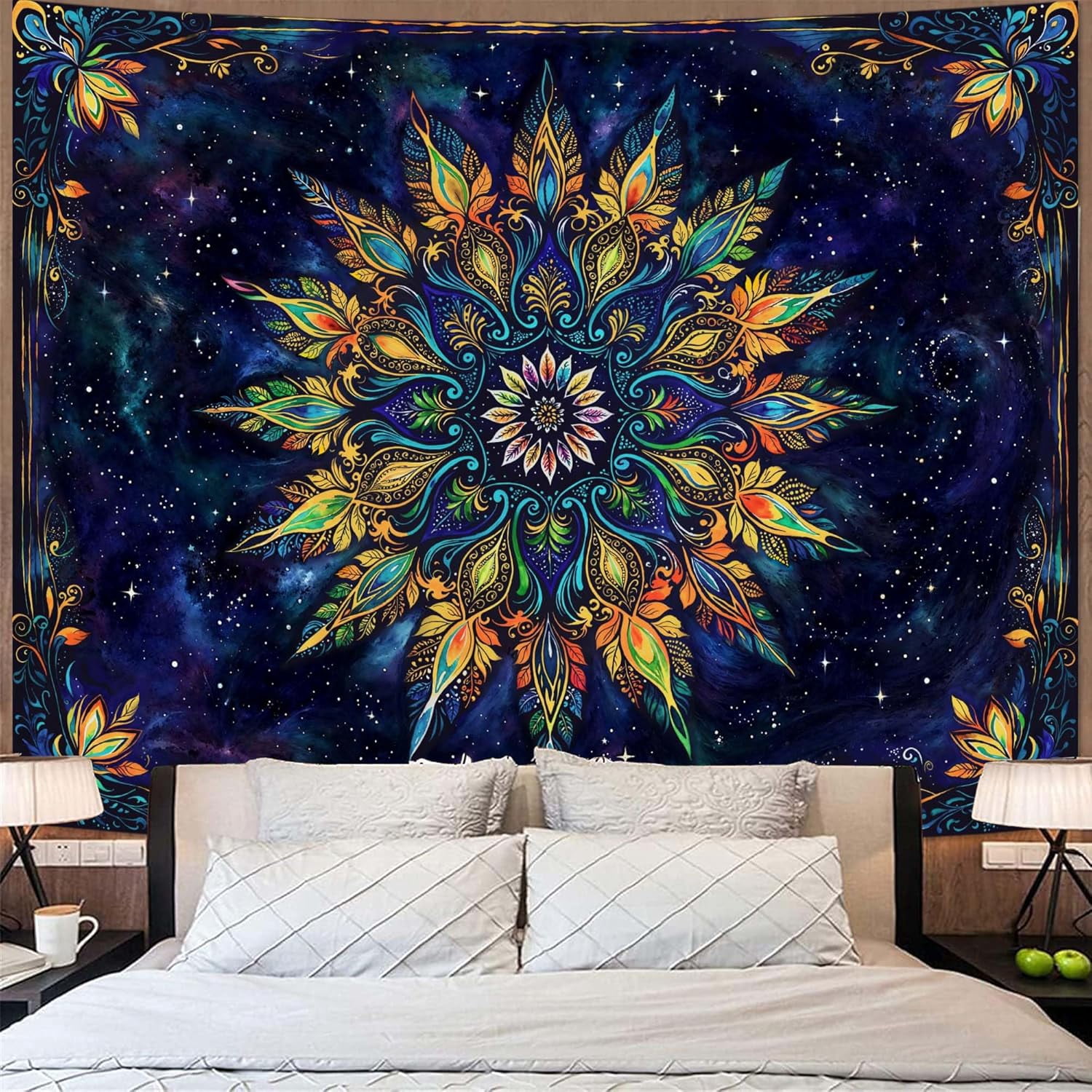 Gojian Boho Floral Mandala Tapestry Wall Hanging Pink Bohemian Flower ...