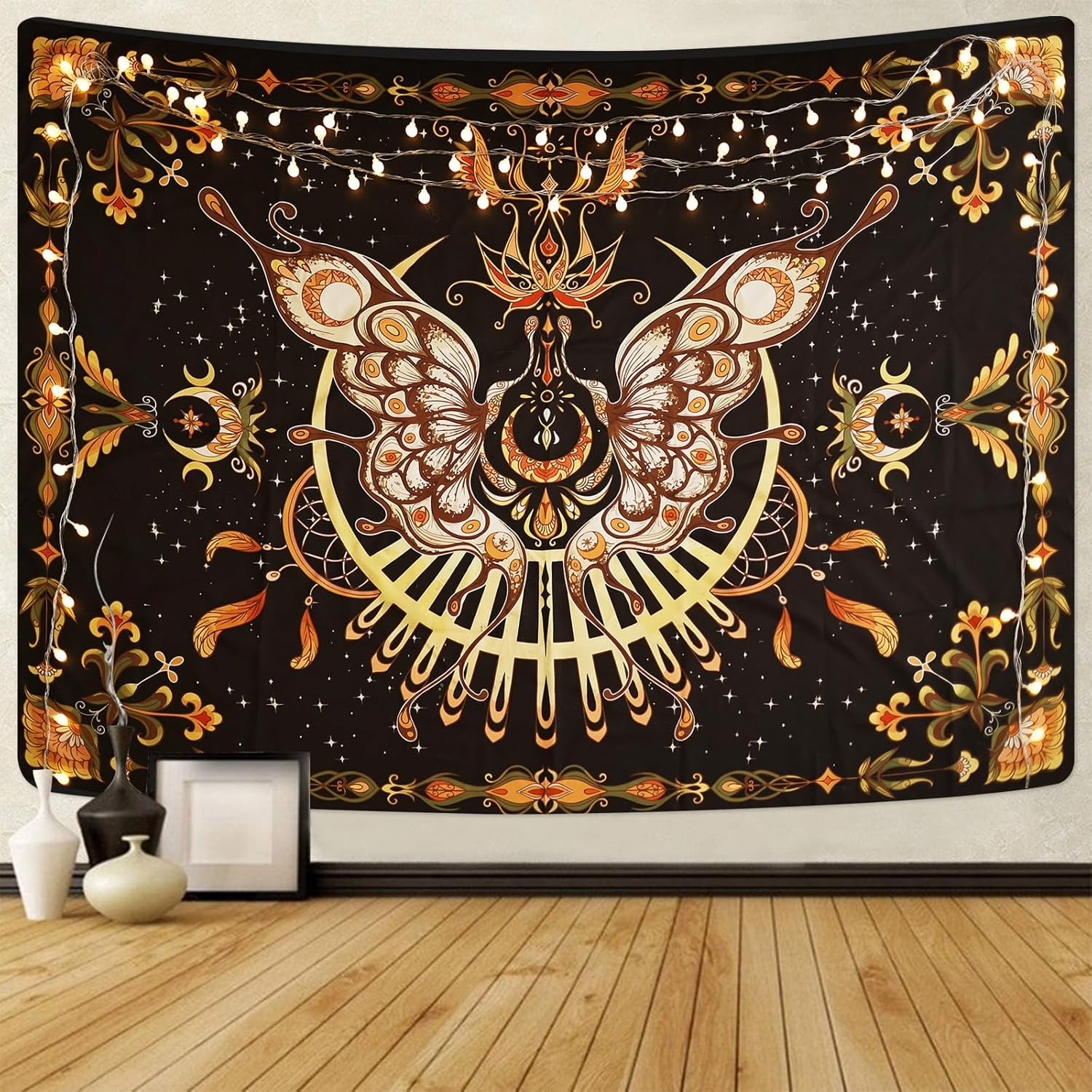 Gojian Boho Mandala Moth Tapestry,Hippie Floral Aesthetic Wall ...