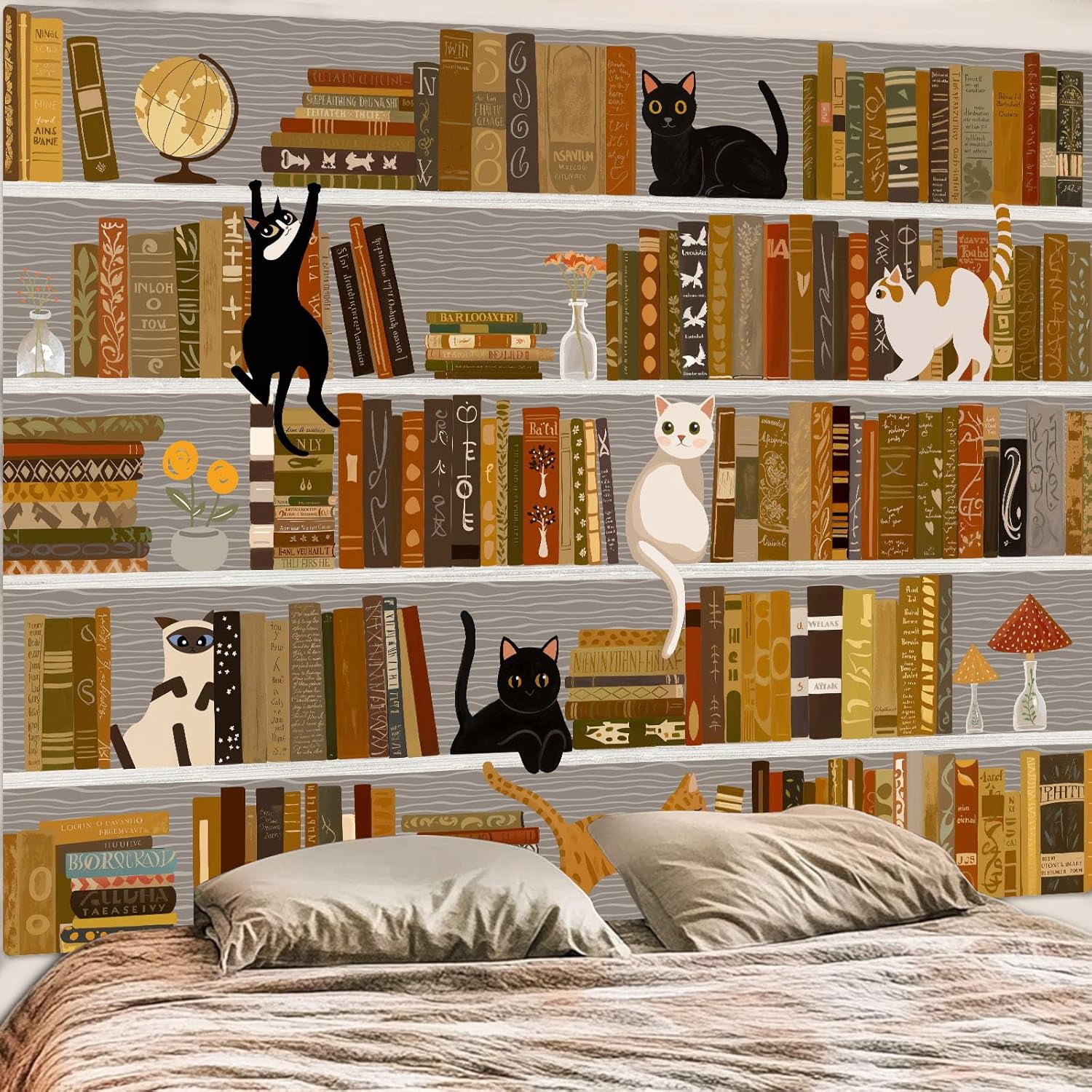 Gojian Forest Library Tapestry Tree Bookshelf Tapestries Wall Hanging ...