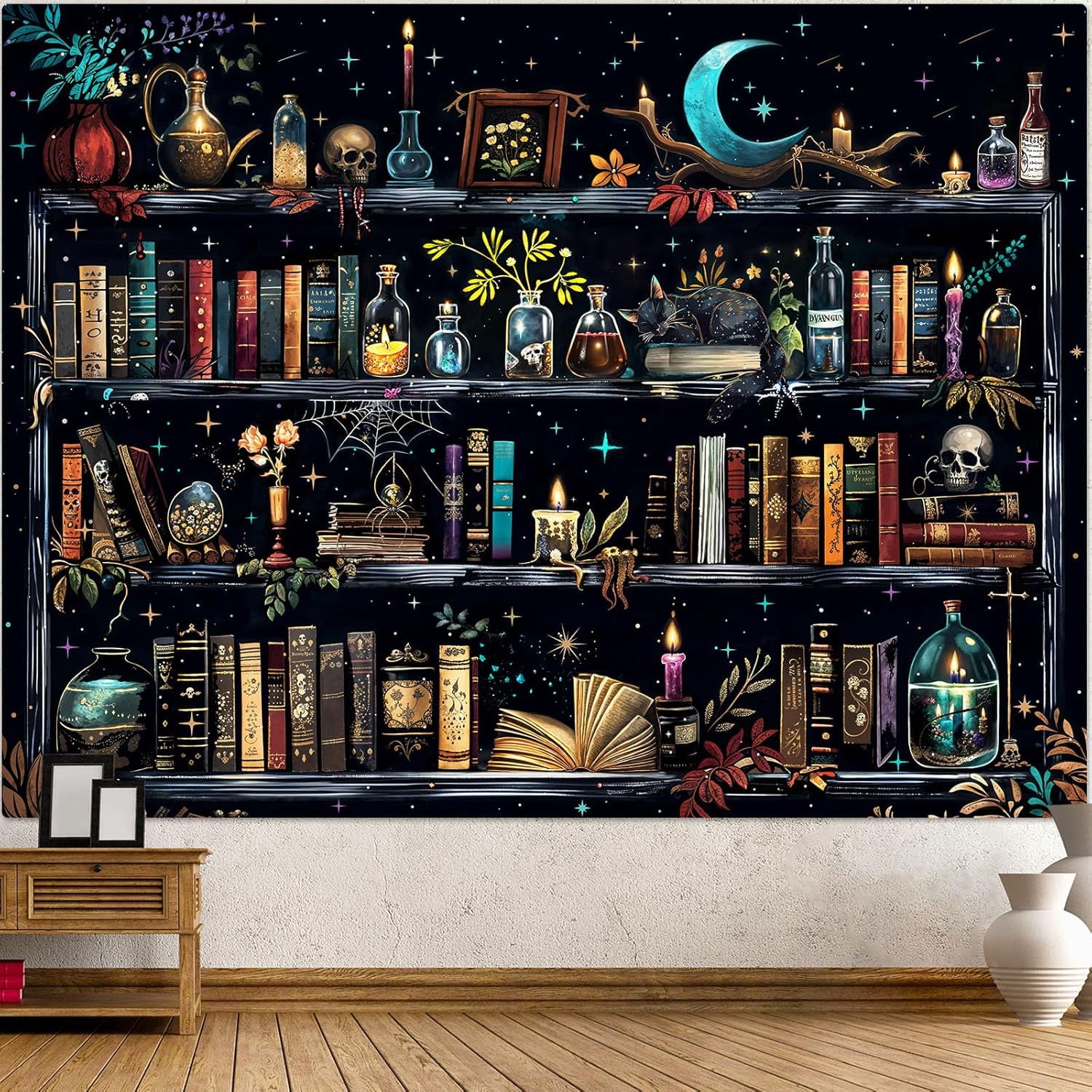 Gojian Forest Library Tapestry Tree Bookshelf Tapestries Wall Hanging ...