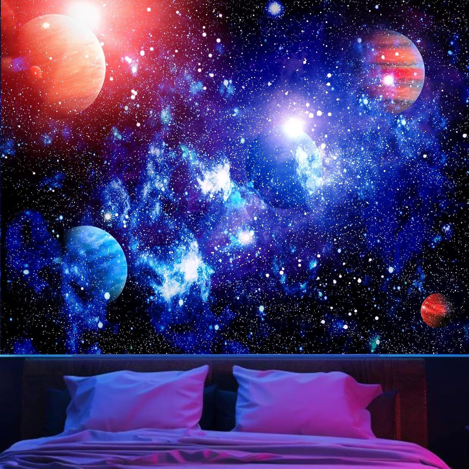 Gojian Galaxy Tapestry for Bedroom Aesthetic Space Blue Night Starry ...