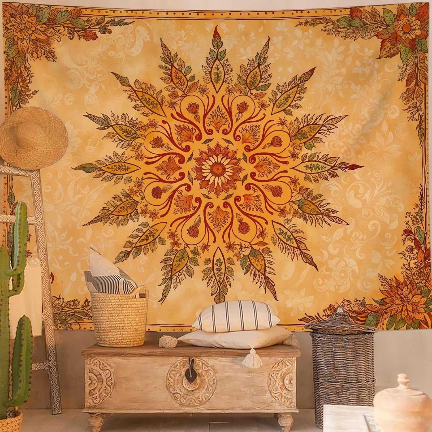 Gojian Yellow Sun and Moon Tapestry Vintage Indie Boho Tapestry Wall ...