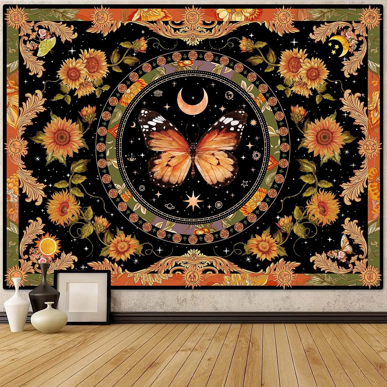 Gojian Yellow Sun and Moon Tapestry Vintage Indie Boho Tapestry Wall ...