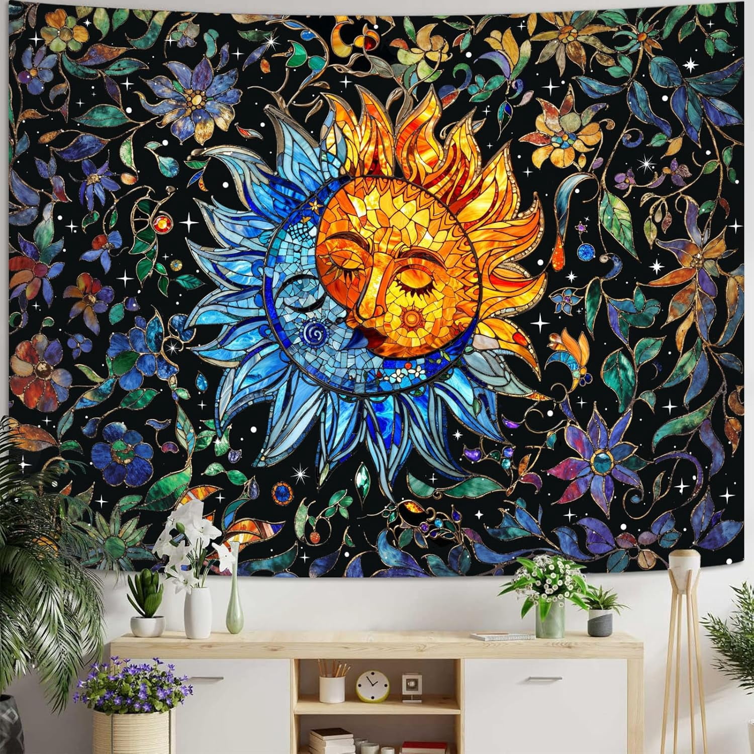 Gojian Yellow Sun and Moon Tapestry Vintage Indie Boho Tapestry Wall ...