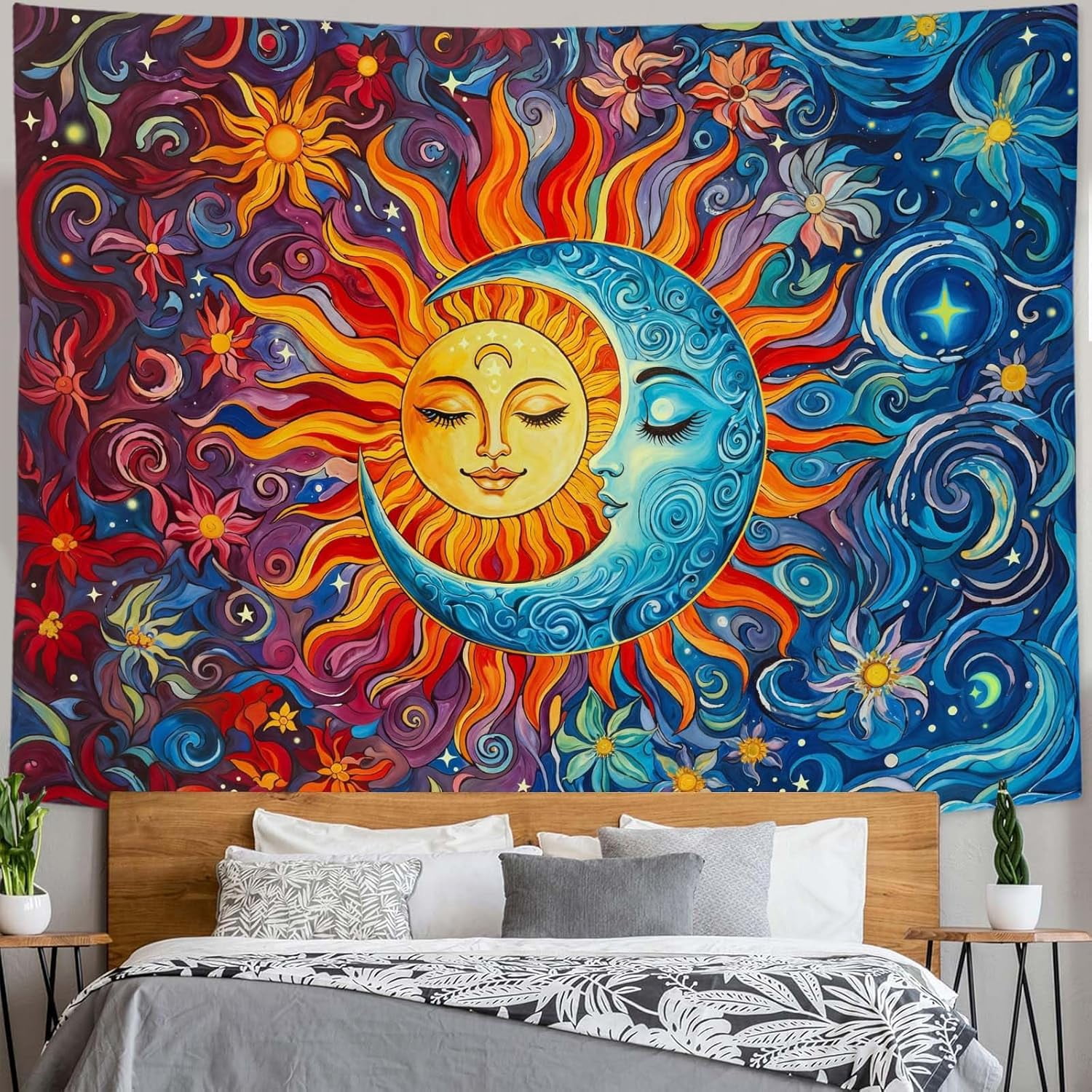 Gojian Yellow Sun and Moon Tapestry Vintage Indie Boho Tapestry Wall ...