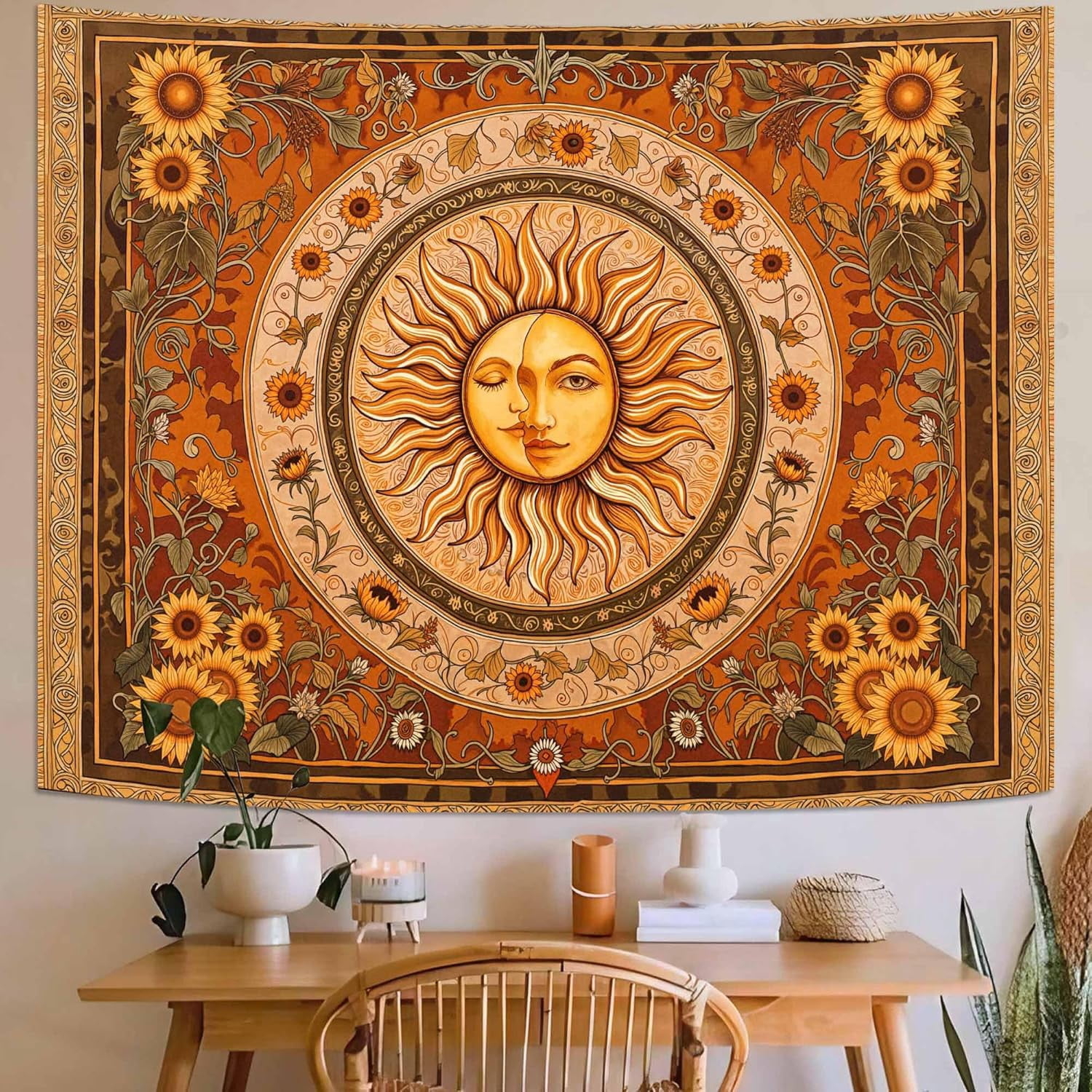 Gojian Yellow Sun and Moon Tapestry Vintage Indie Boho Tapestry Wall ...