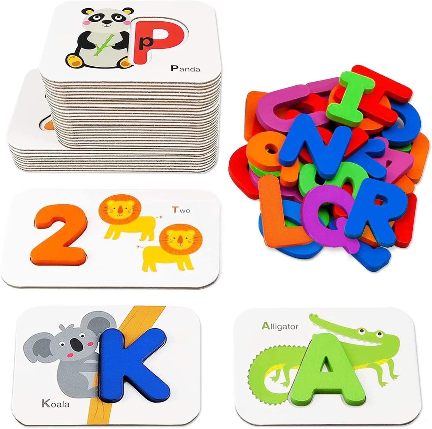 Gojmzo Alphabet Flash Cards, ABC Learning Toys for Kids 3-5, Wooden ...