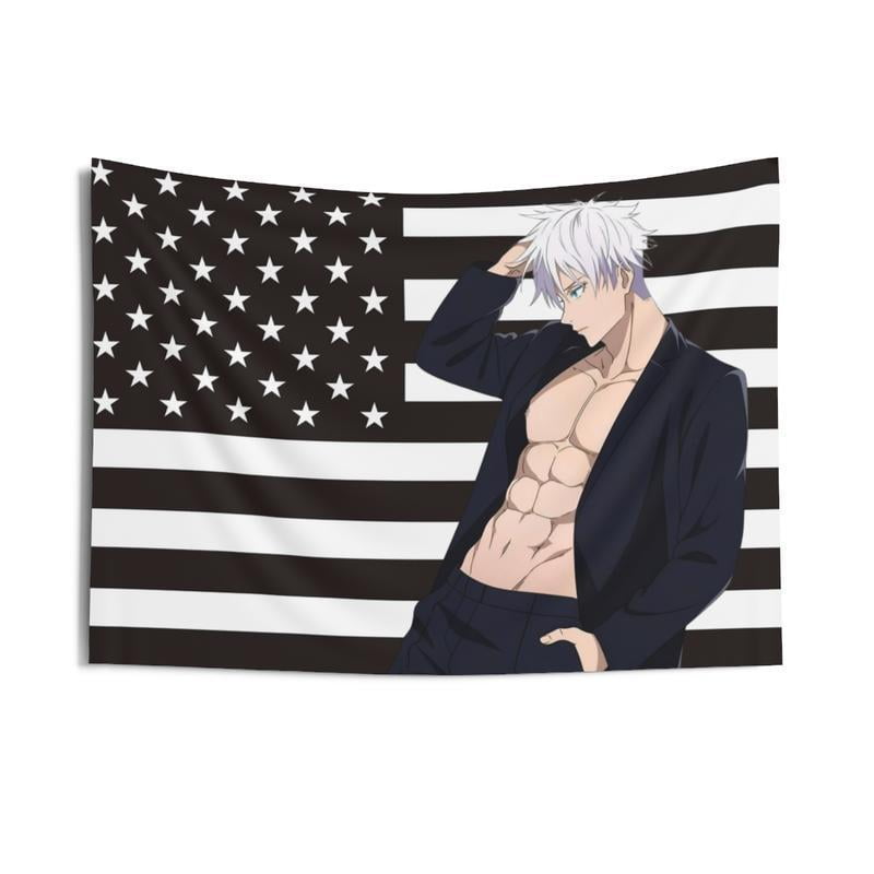 Gojo America Flag Tapestry, Anime Funny Room Merch, Backdrop Tapestry ...
