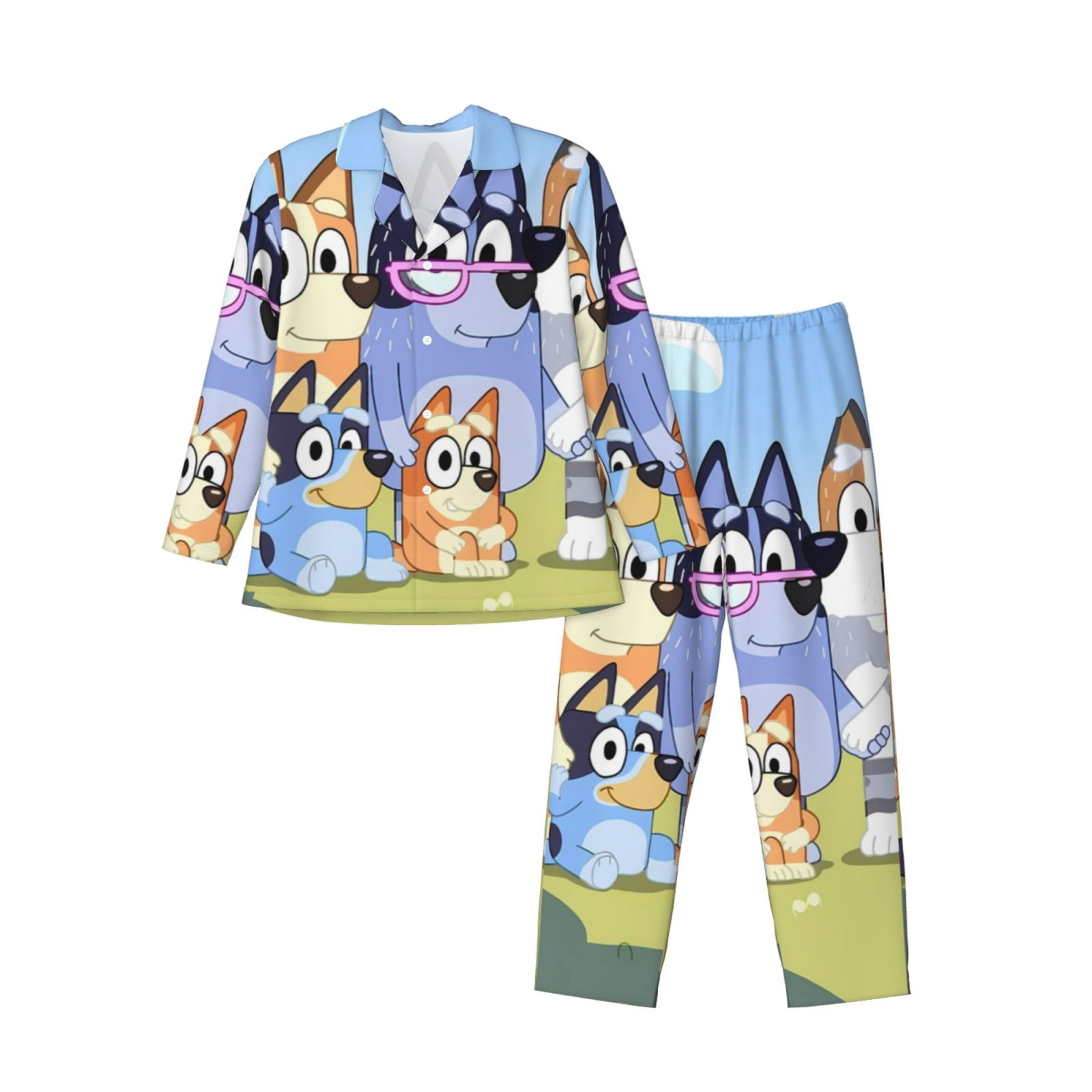 Gokiu Bluey Mens Pajama Sets Long Sleeve Loungewear Button Down Pjs ...
