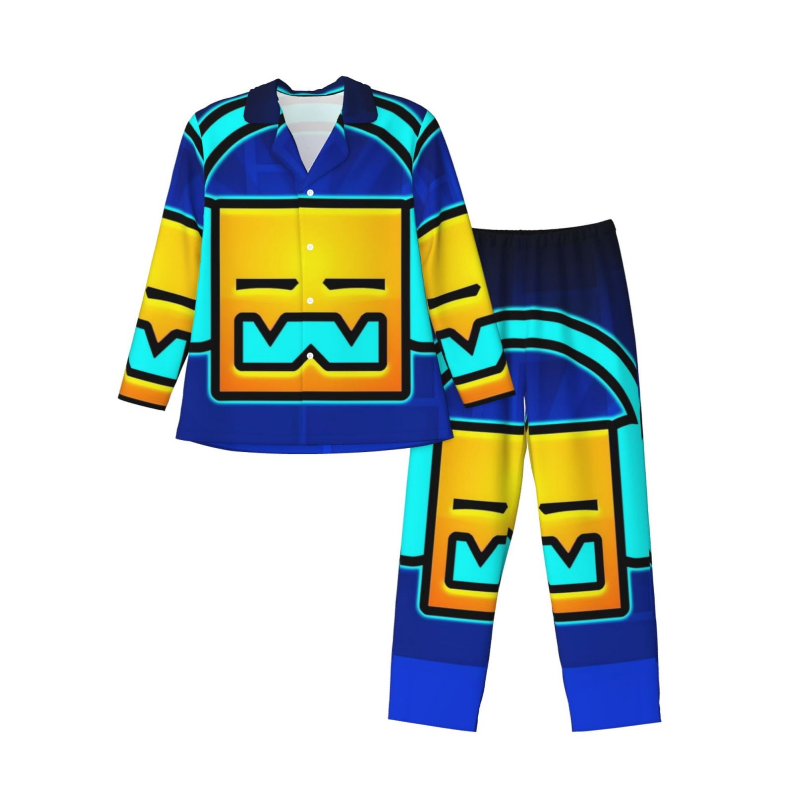 Gokiu Geometry Dash Mens Pajama Sets Long Sleeve Loungewear Button Down ...