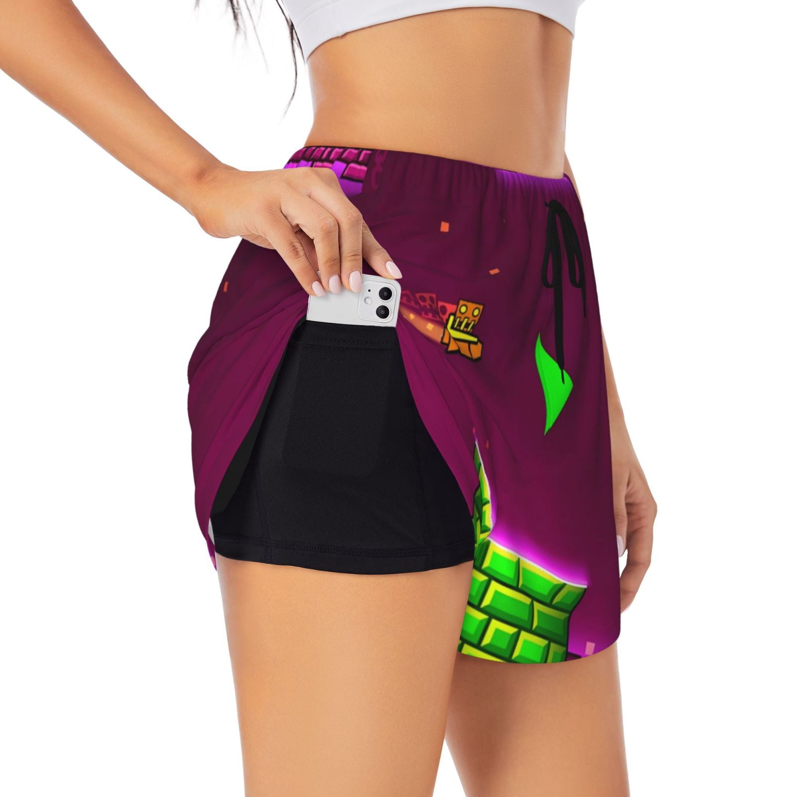 Gokiu Geometry Dash Women's Athletic Shorts with Liner Gym Running ...