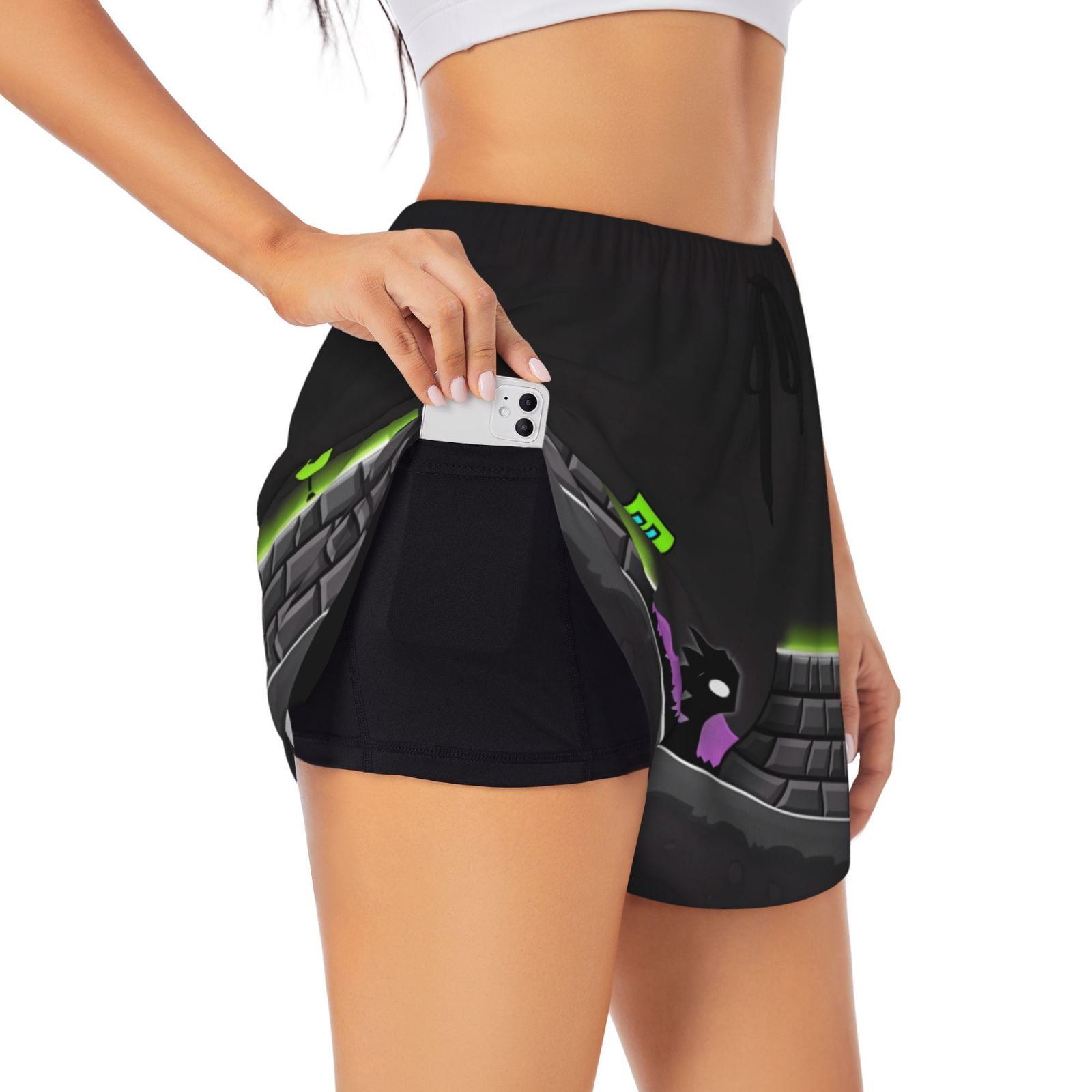 Gokiu Geometry Dash Women's Athletic Shorts with Liner Gym Running ...