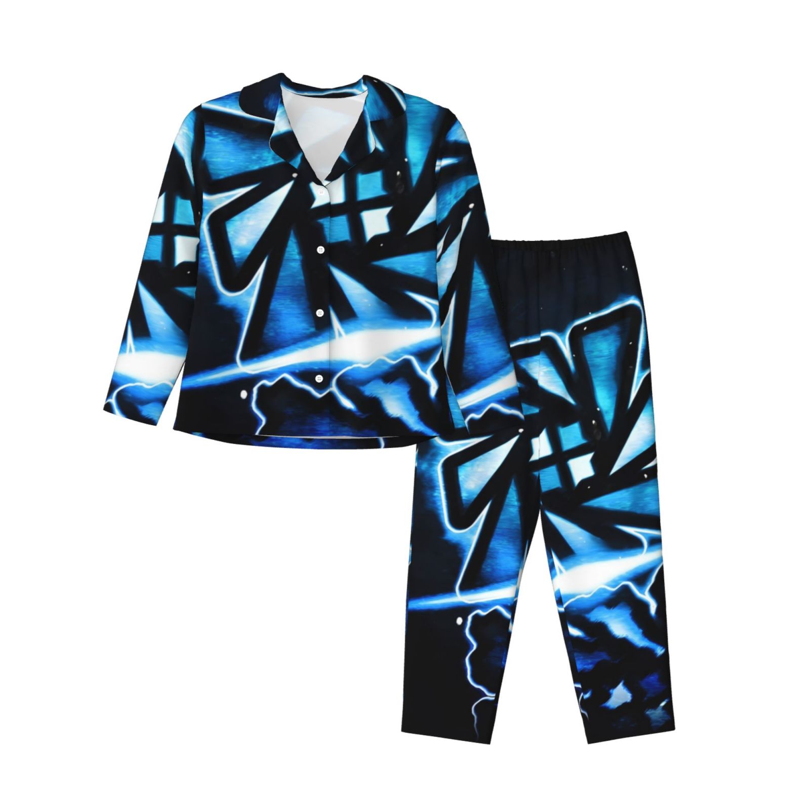 Gokiu Geometry Dash Women's Pajama Sets Long Sleeve Button Down ...