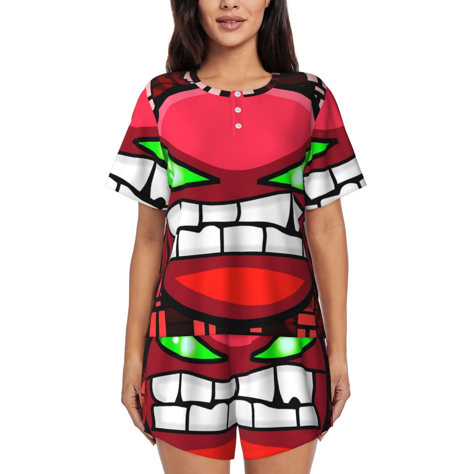 Gokiu Geometry Dash Womens Pajama Sets Lounge Short Sleeve Pjs Soft ...