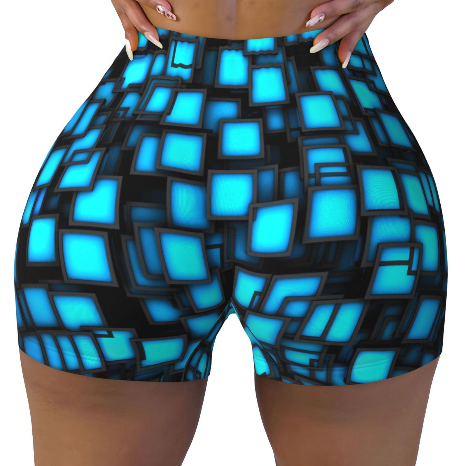 Gokiu Geometry Dash Workout Shorts for Women Yoga Biker Shorts High ...