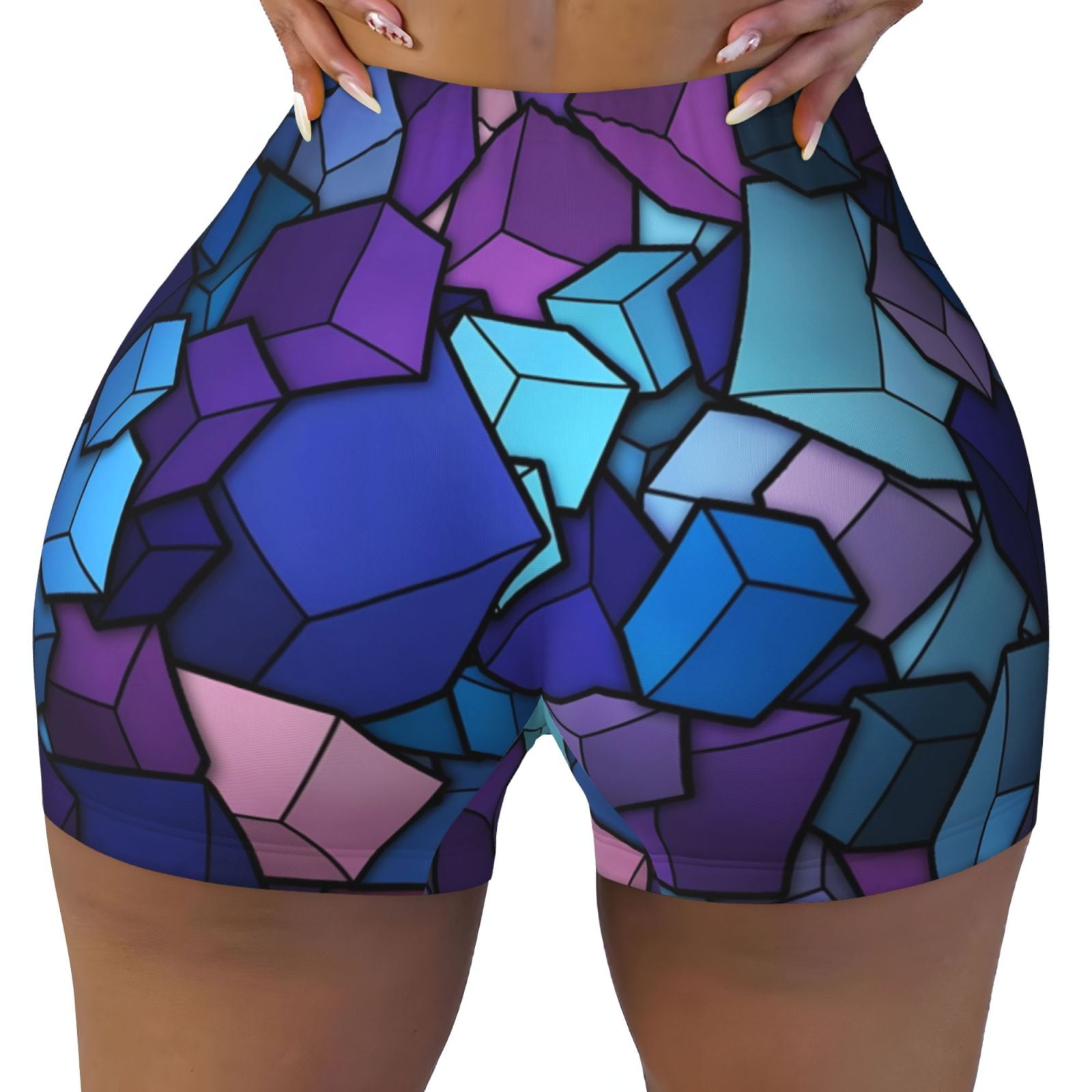 Gokiu Geometry Dash Workout Shorts for Women Yoga Biker Shorts High ...