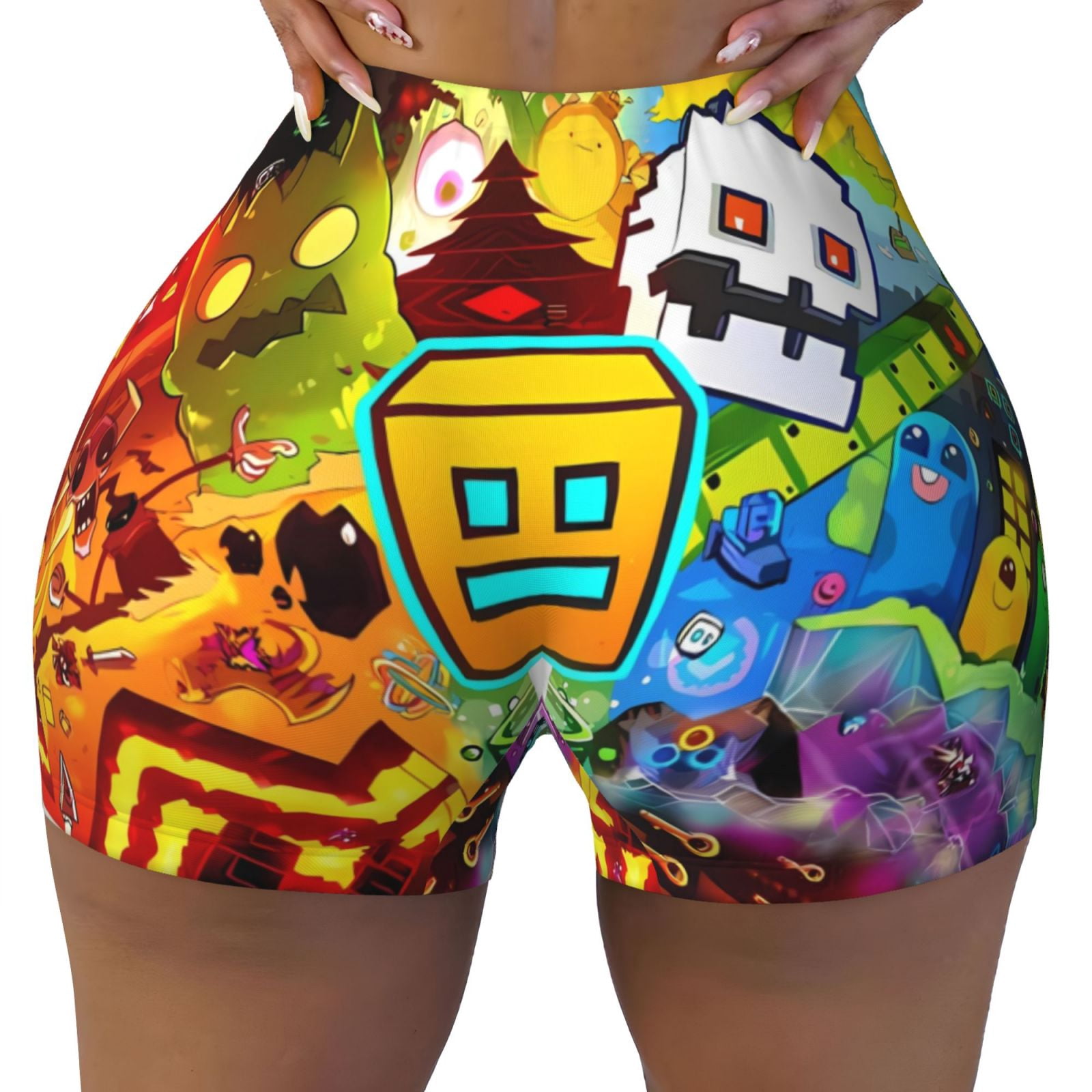 Gokiu Geometry Dash Workout Shorts for Women Yoga Biker Shorts High ...