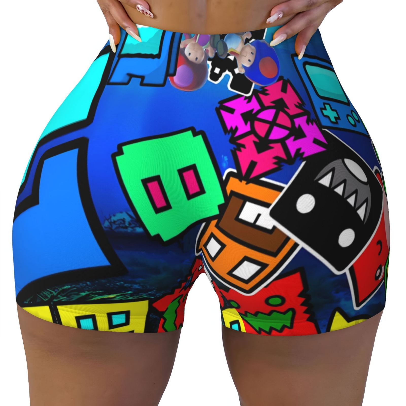Gokiu Geometry Dash Workout Shorts for Women Yoga Biker Shorts High ...
