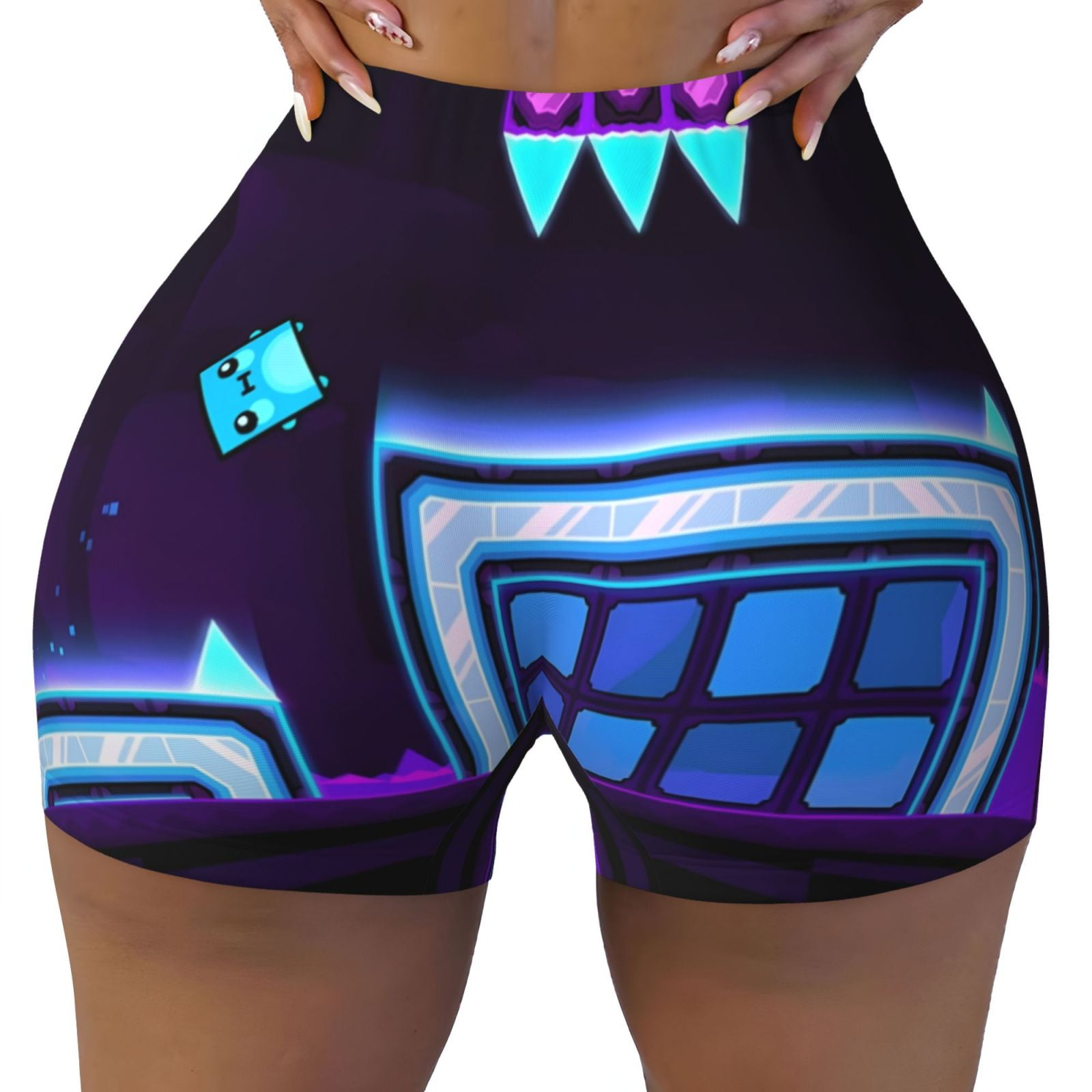 Gokiu Geometry Dash Workout Shorts for Women Yoga Biker Shorts High ...
