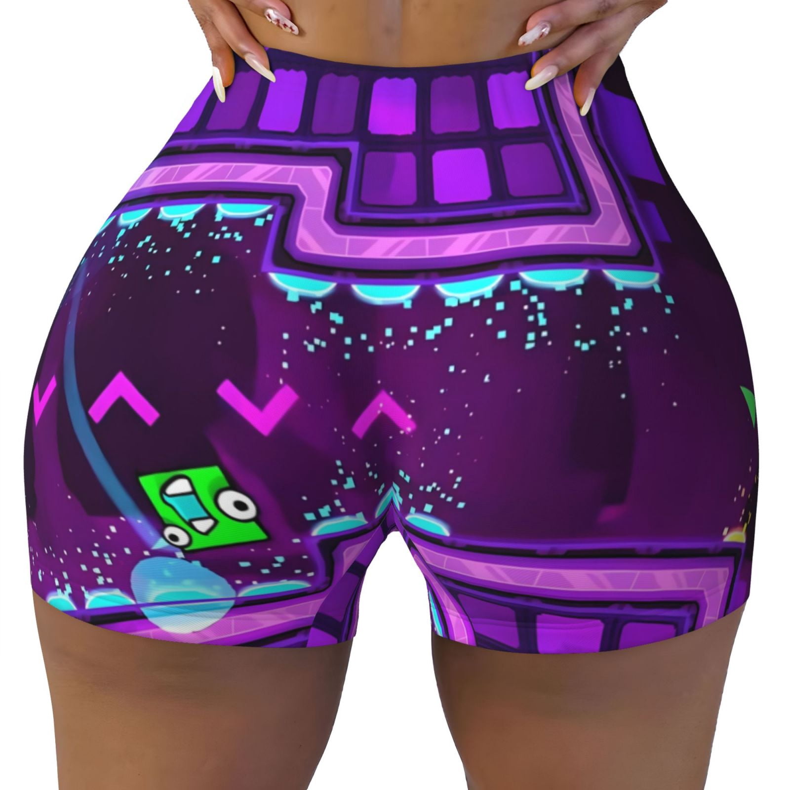 Gokiu Geometry Dash Workout Shorts for Women Yoga Biker Shorts High ...